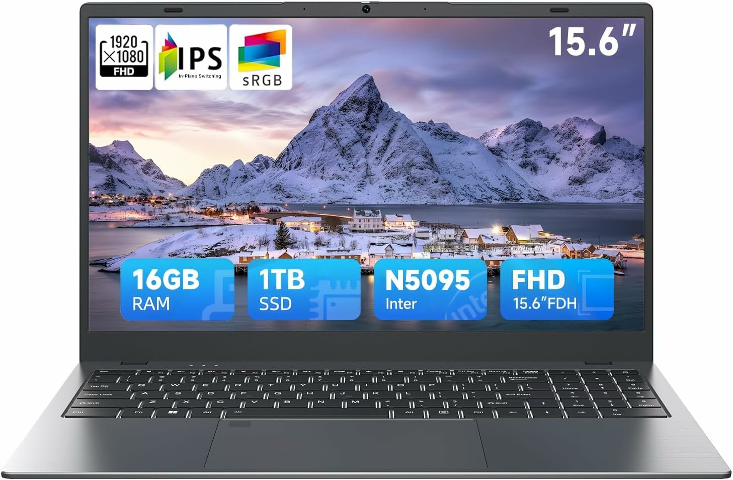 Ноутбук BLUEING 15.6 дюймов, процессор N5095 (4 ядра/4 потока, до 2.9 ГГц), 16 ГБ ОЗУ, 512 ГБ SSD (до 2 ТБ), подсветка клавиатуры, сканер отпечатков пальцев, Type-C, HDMI, USB3.2, BT5, WiFi 5, Windows 11, Office Suite, ноутбуки.