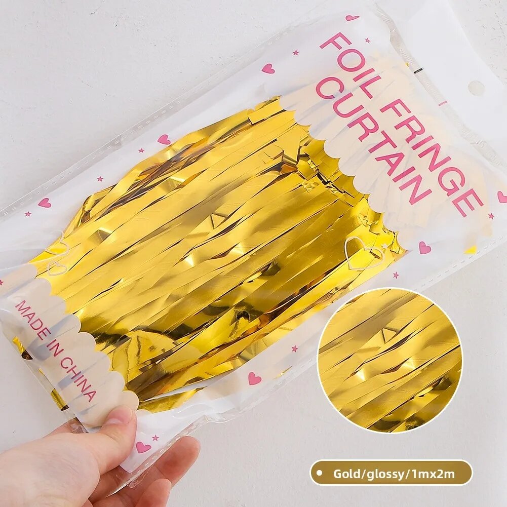 Фольгированная занавеска Fringe Curtain, золото, 1mx2m