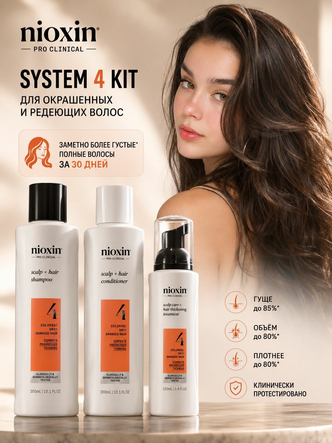 Nioxin - System 4 Kit, Набор для окрашенных и редеющих волос, Шампунь 300 мл + Кондиционер 300 мл + Маска 100 мл