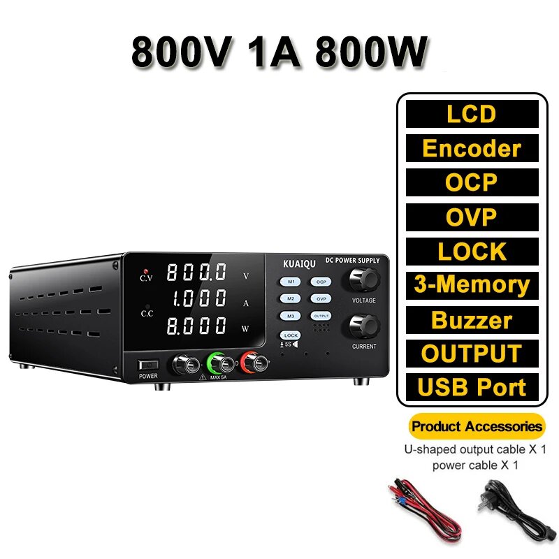 Источник постоянного тока KUAIQU 1000V 1A 800V/600V/400V регулируемый лабораторный источник OCP/OVP/M1~M3/пищалка преобразовательный регулировщик напряжения для тестирования