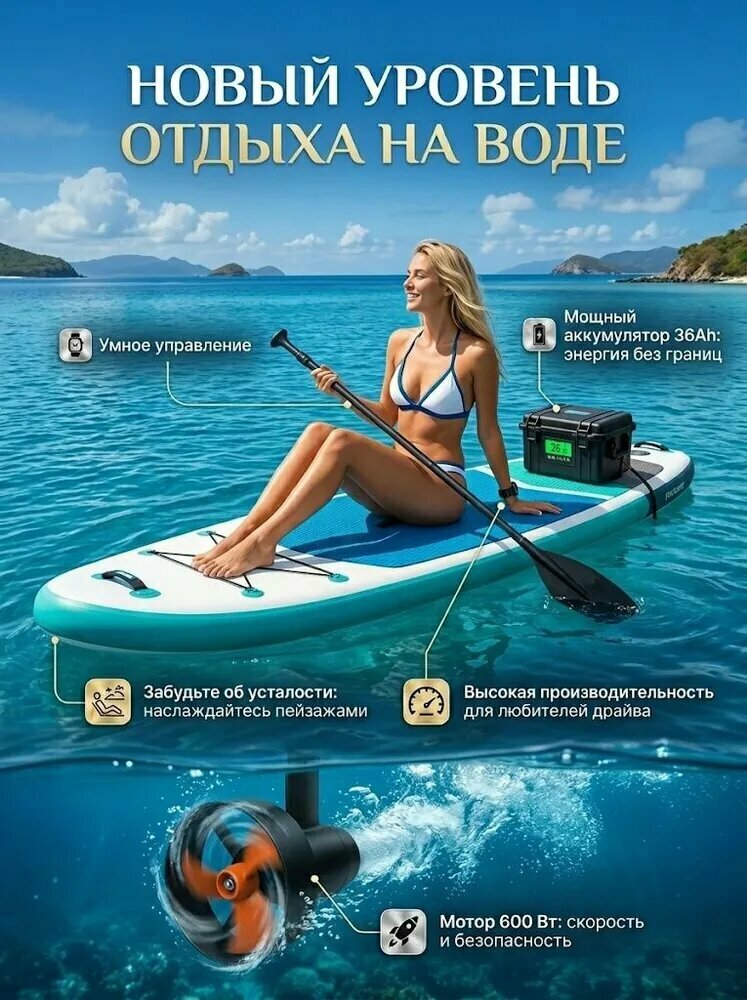 Электромотор для SUP-доски 600 Вт, плавник-пропеллер с пультом и аккумулятором 36 А·ч — фото 1