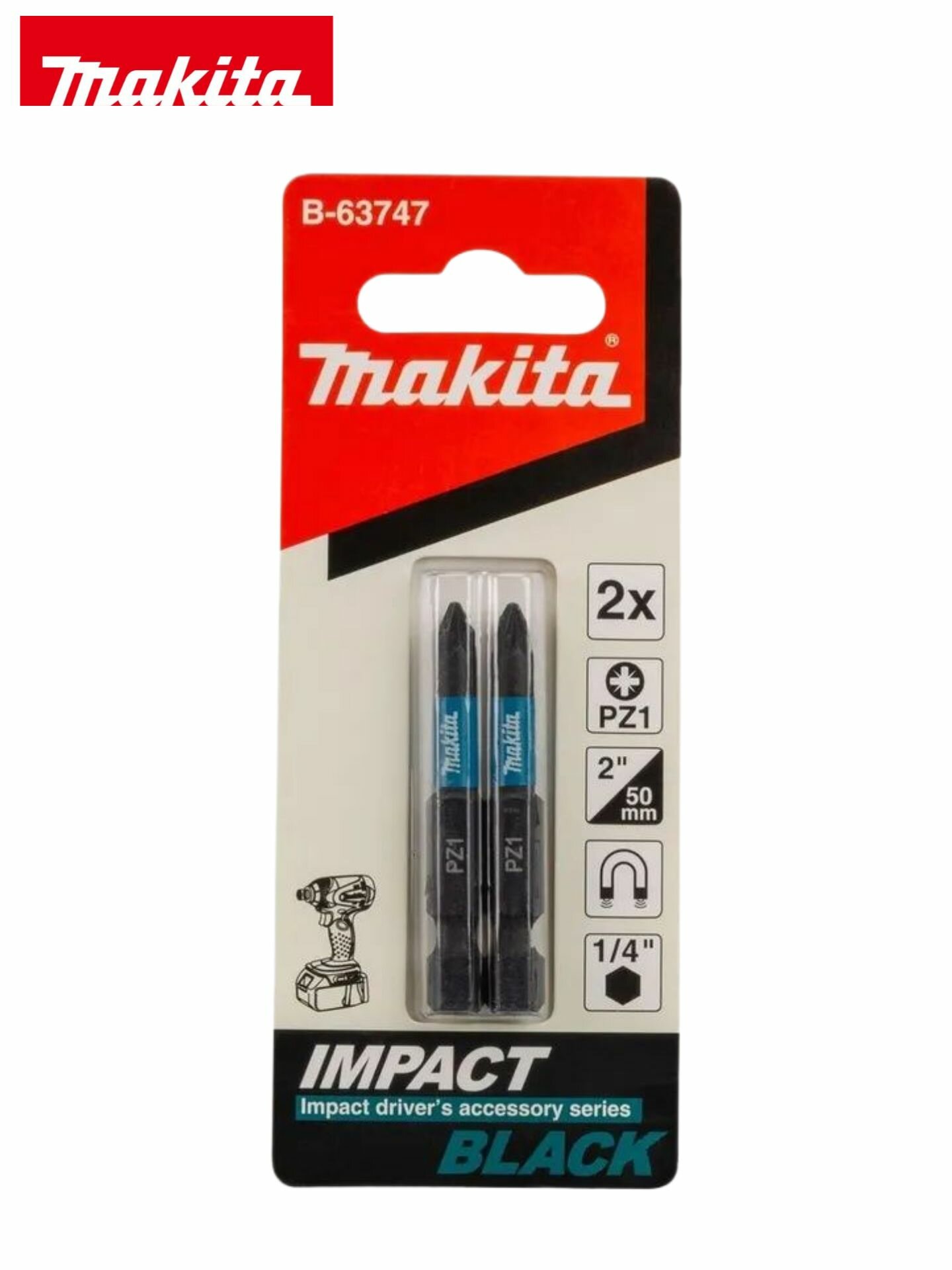 Бита Impact Black PZ1, 50 мм, Е-form (MZ) 2шт. Makita B-63747