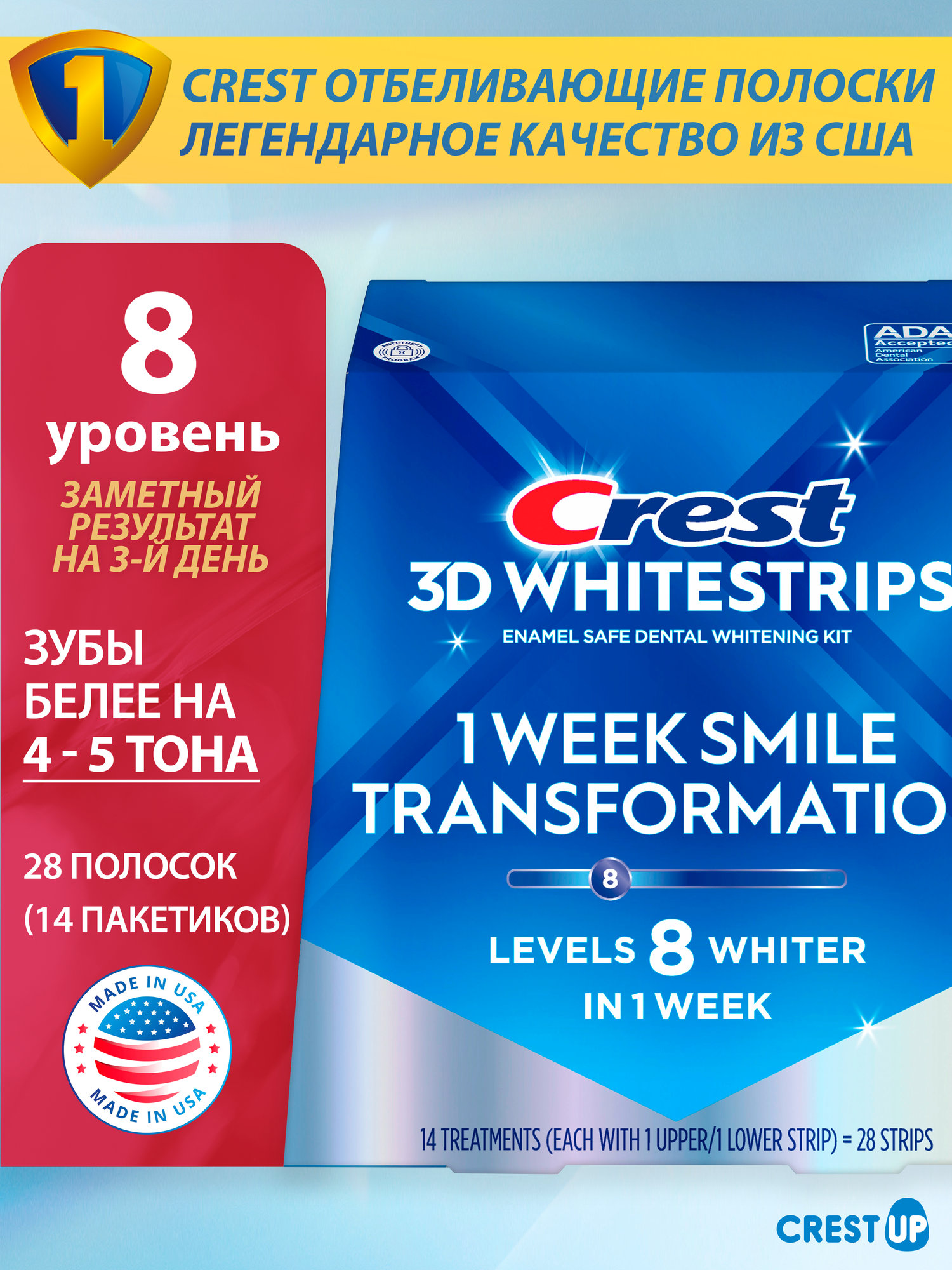 Отбеливающие полоски для зубов Crest 3D Whitestrips 1 Week Smile Transformation (Glamorous White)