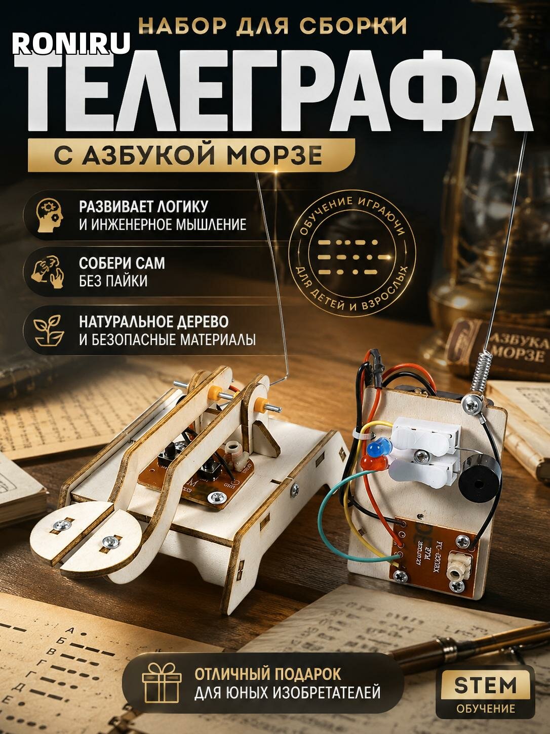 Набор для сборки телеграфа с азбукой Морзе, деревянная STEM-игрушка своими руками, развивающий конструктор