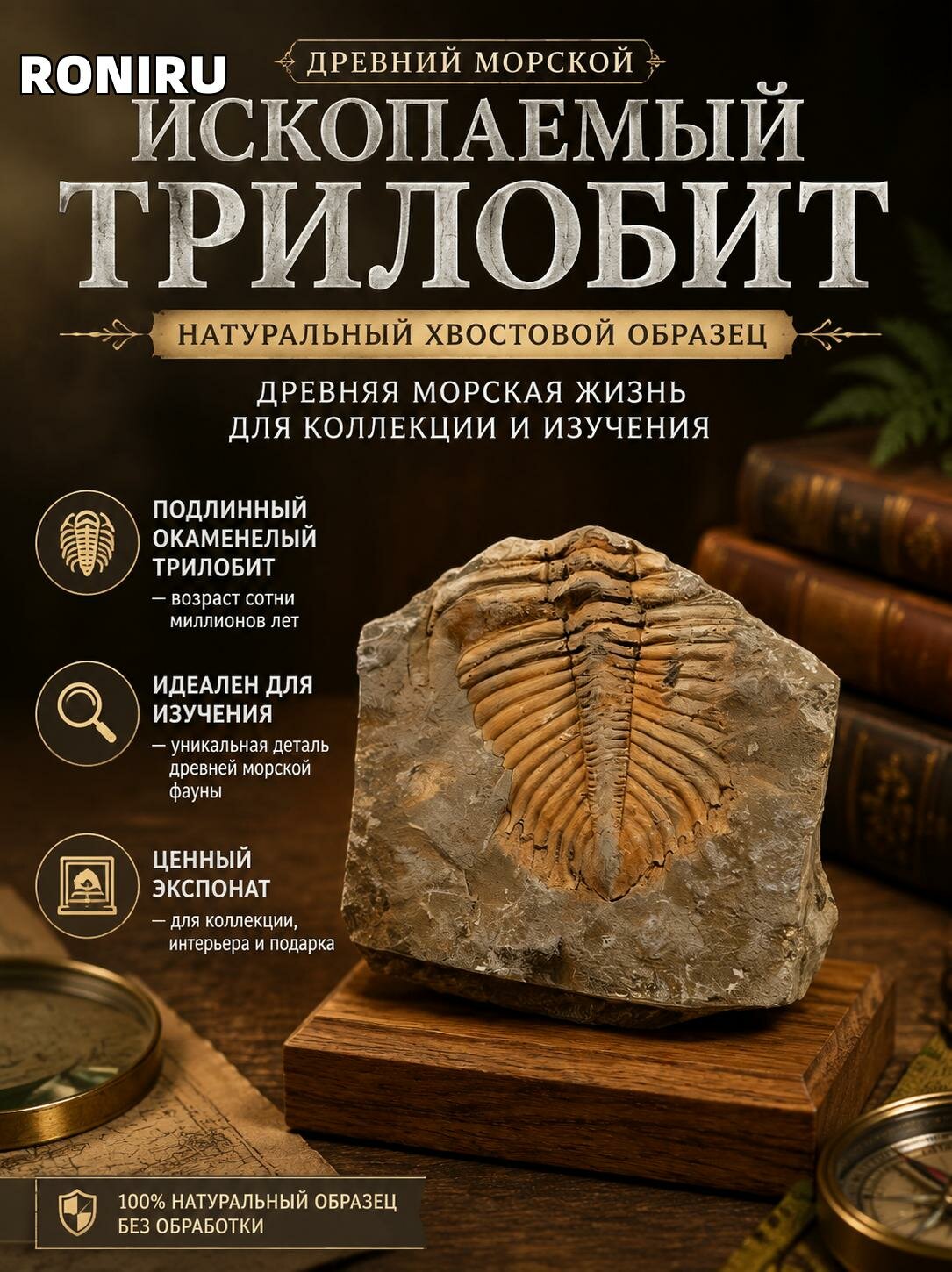 Натуральный хвостовой ископаемый образец трилобита, окаменелость древней морской жизни для коллекции и изучения