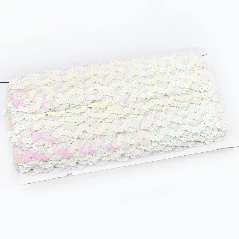 Кружевная тесьма Meetee XP089 с пайетками 15мм Белый, 13White, 15mm-10Meters