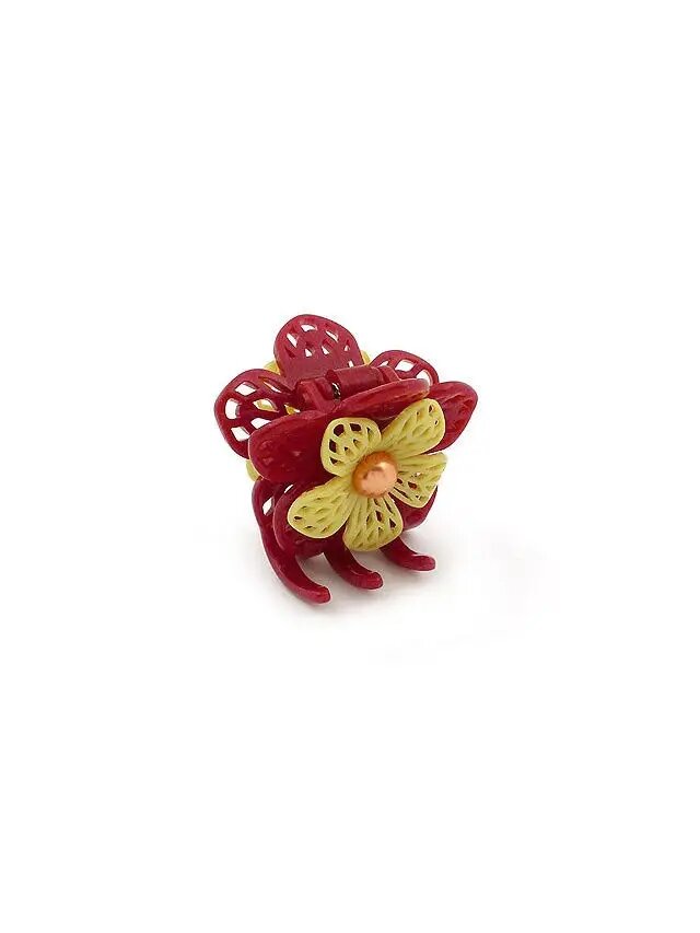 Зажим для волос "Magie Accessoires", французский, пластик, красный и жёлтый меланж