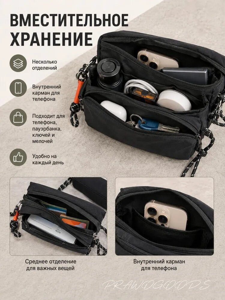 Практичная легкая сумка PrawoGoods из нейлона, зеленый цвет, 22х4х9 см, для мужской аудитории — фото 1