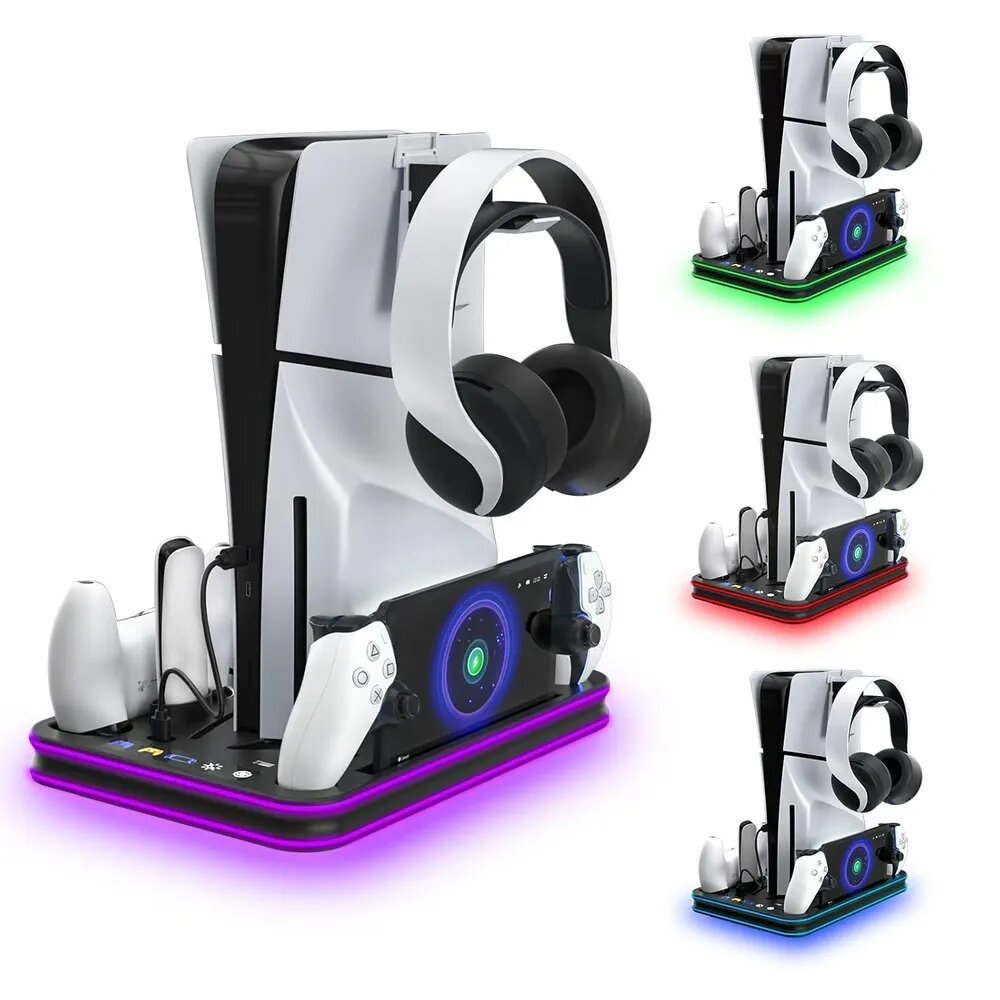 Тонкая подставка и охлаждающая станция PS5 с RGB LED контроллером Зарядная станция для PlayStation 5