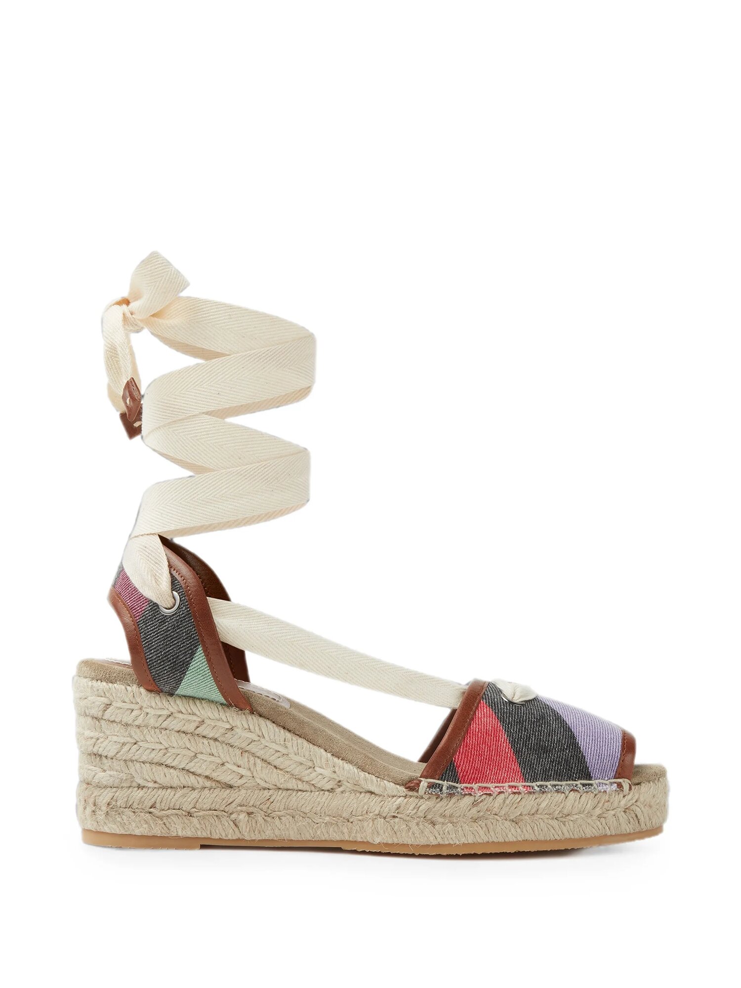 Босоножки Lola striped denim wedge sandals 65 mm