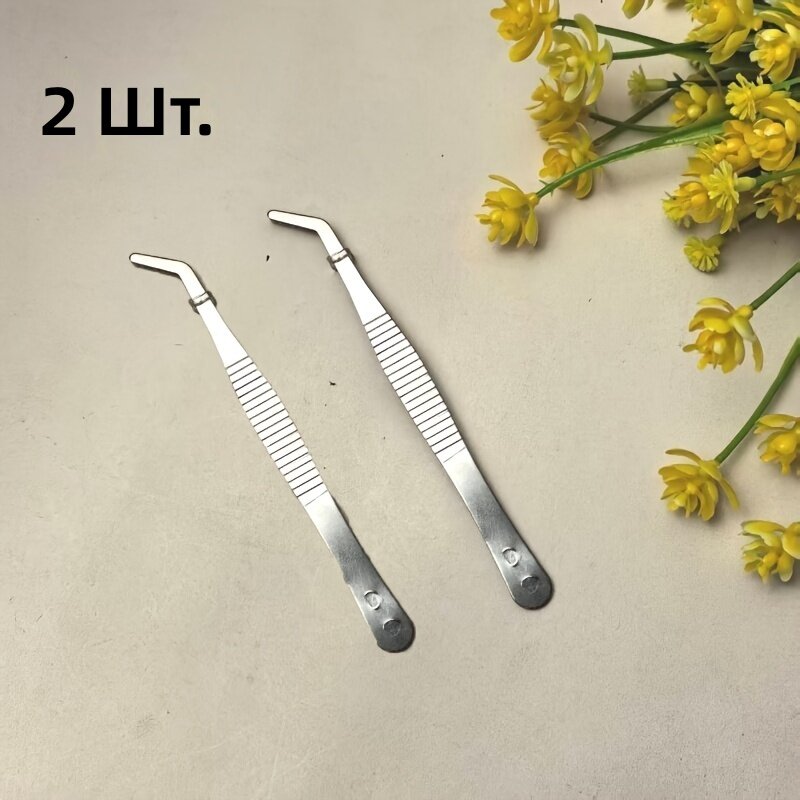 Набор из 2 изогнутых пинцетов из нержавеющей стали для бонсай, суккулентов и сада, серебристый