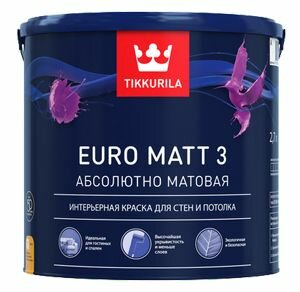 Краска для стен и потолков Tikkurila Euro Matt 3 глубокоматовая база А 9 л