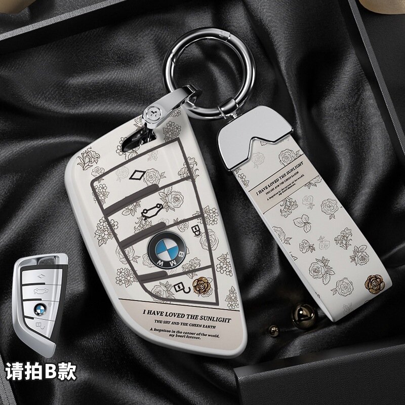 BMW Кейс для брелока с цветочным узором камелии и веревочным замком - Стиль Б для моделей 3 серии 5 серии X3 X5