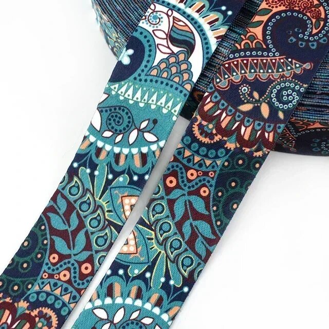 Этническая лента Meetee 2 м 38/50 мм полиэстер/нейлон Бирюзовый, RD033-03, 38mm