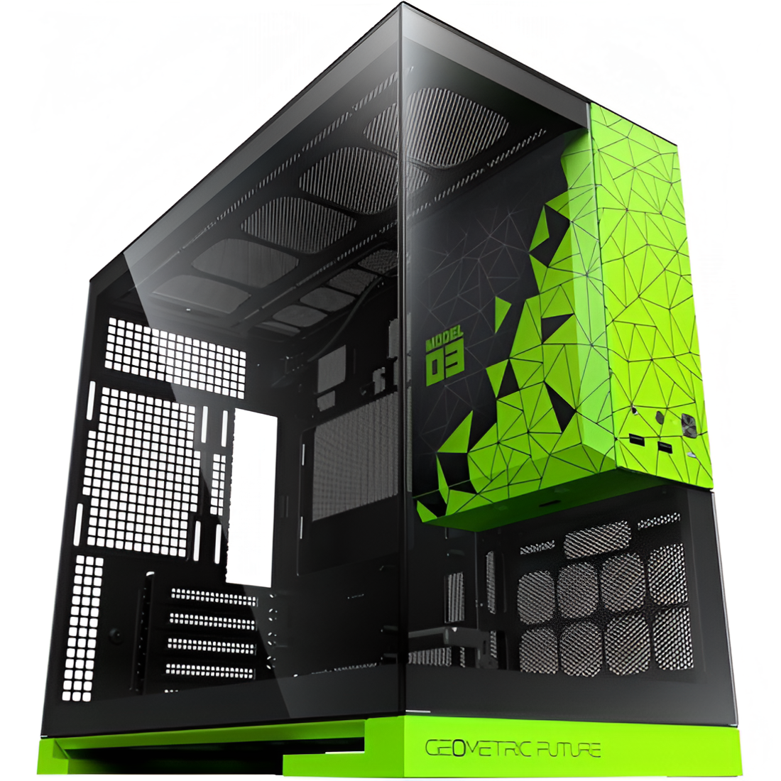 Корпус Mini-Tower Geometric Future Model 3 Black Green, Micro-ATX, черный/зеленый (1AM3NZGB00100)
