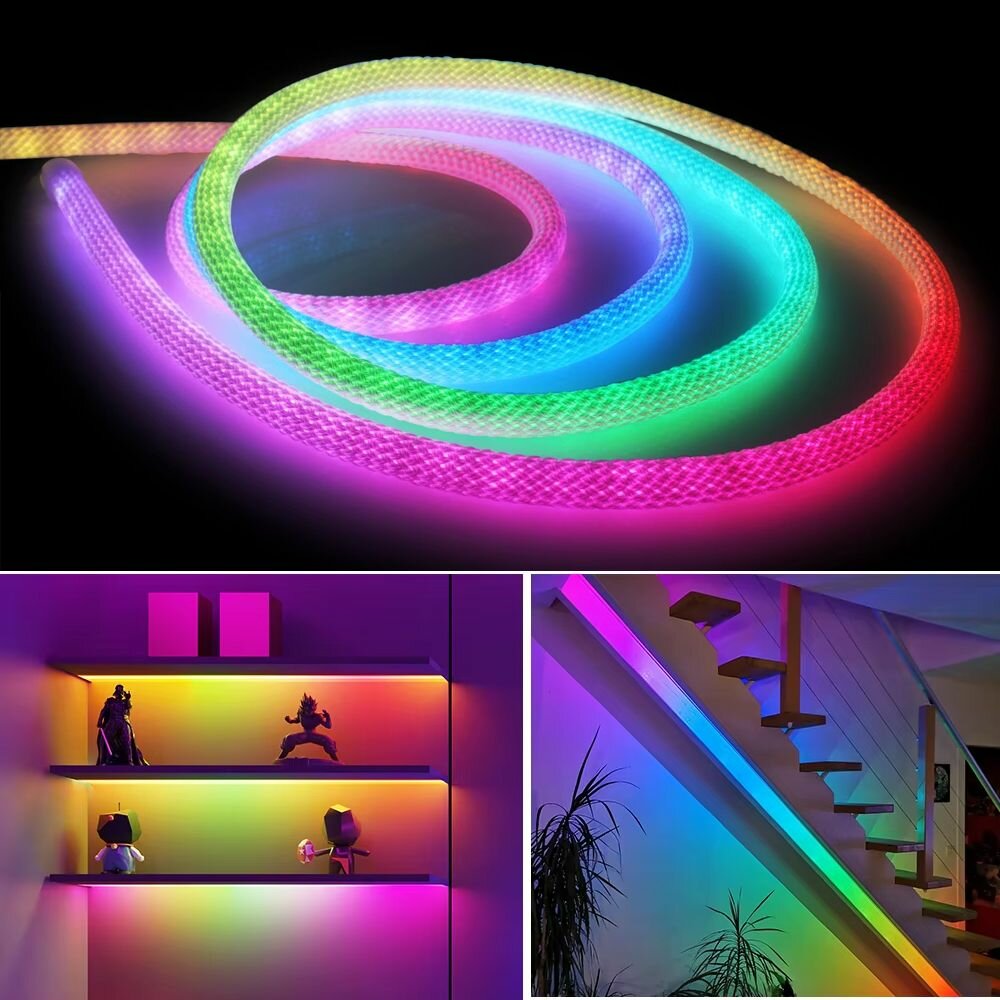 Гибкий неон круглый 5В. Длина 5м. с Bluetooth контроллером. Цвет свечения: SPI RGB бегущие огни. IP67