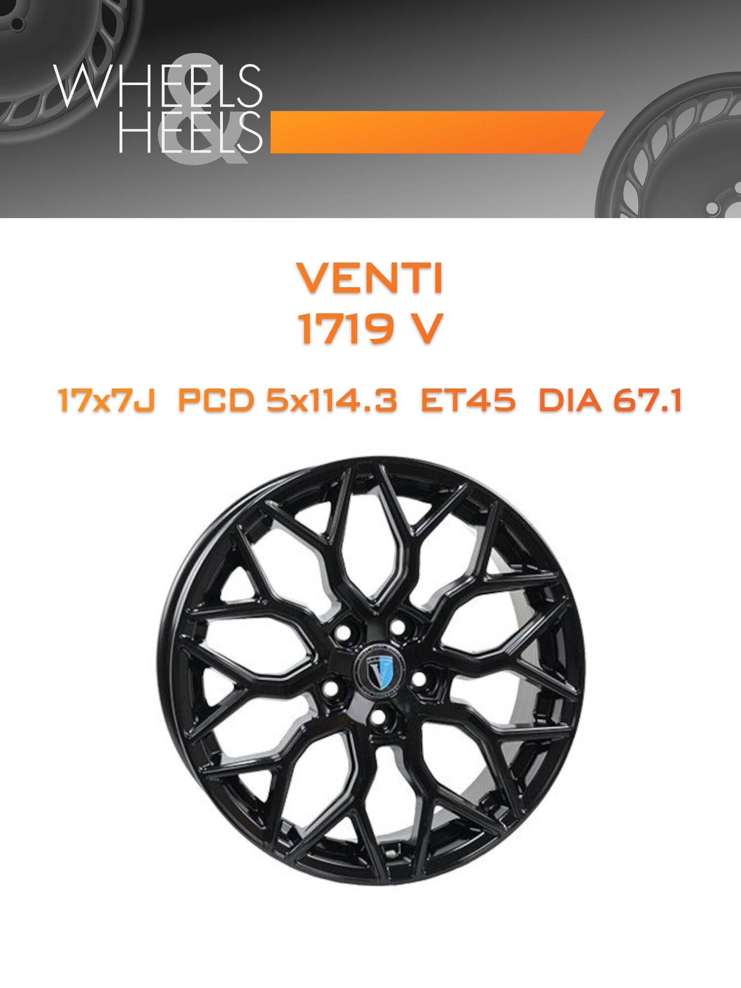 Диск автомобильный литой VENTI 1719 V 17x7 5x114.3 et45 dia67.1 BL