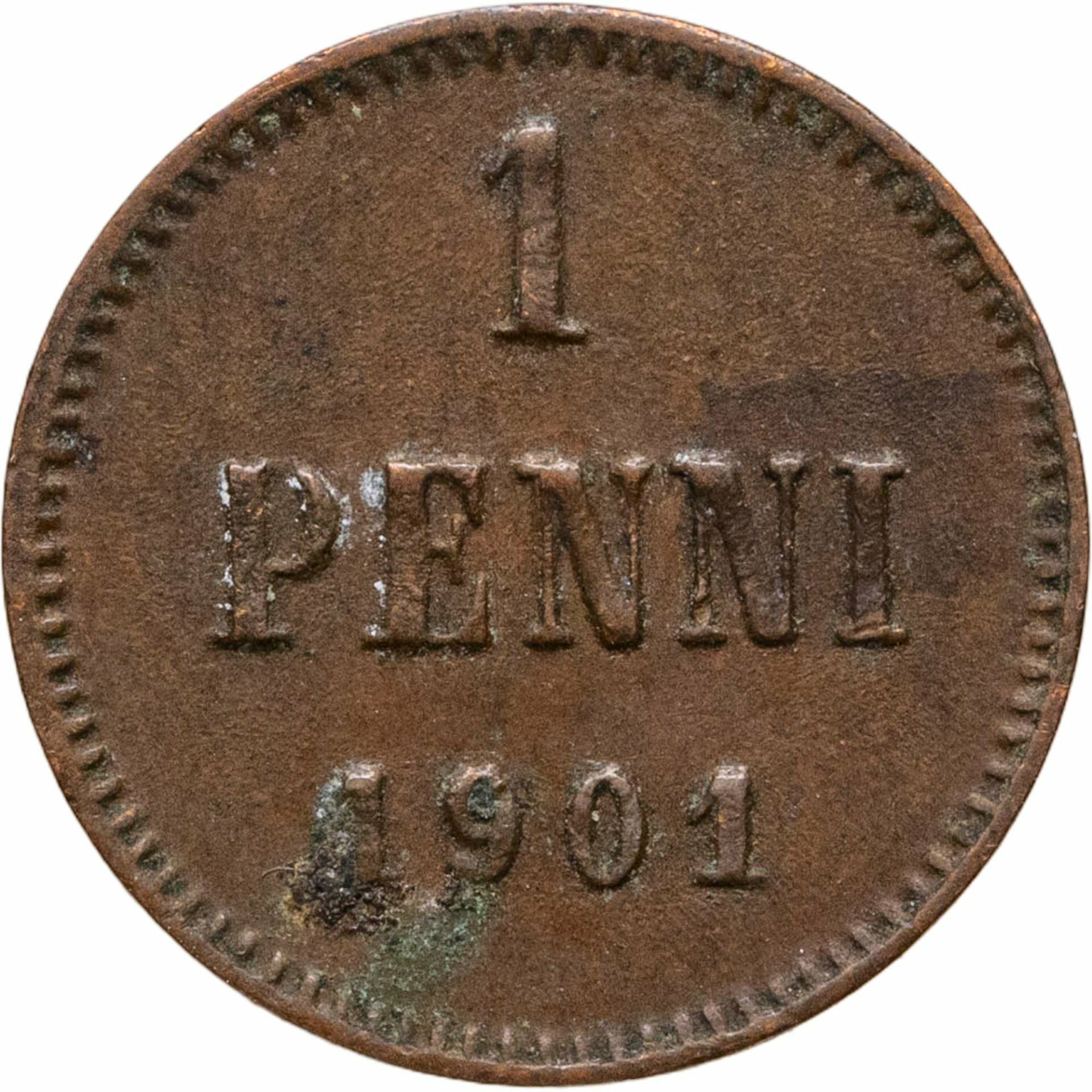 1 пенни penni 1901, монета для Финляндии, Медь, в сохранности VF-XF