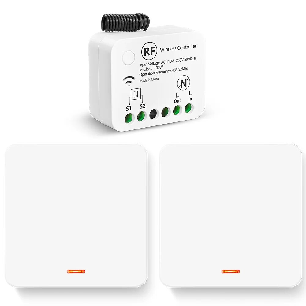 Беспроводной выключатель света RF 433МГц, 2Switches 1Receiver