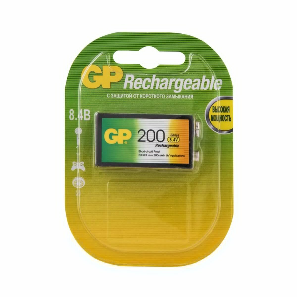 Аккумулятор GP 9V/6HR61 "Крона" (8.4 В, 200 mAh) NiMH (блистер, 1шт.) (20R8H)