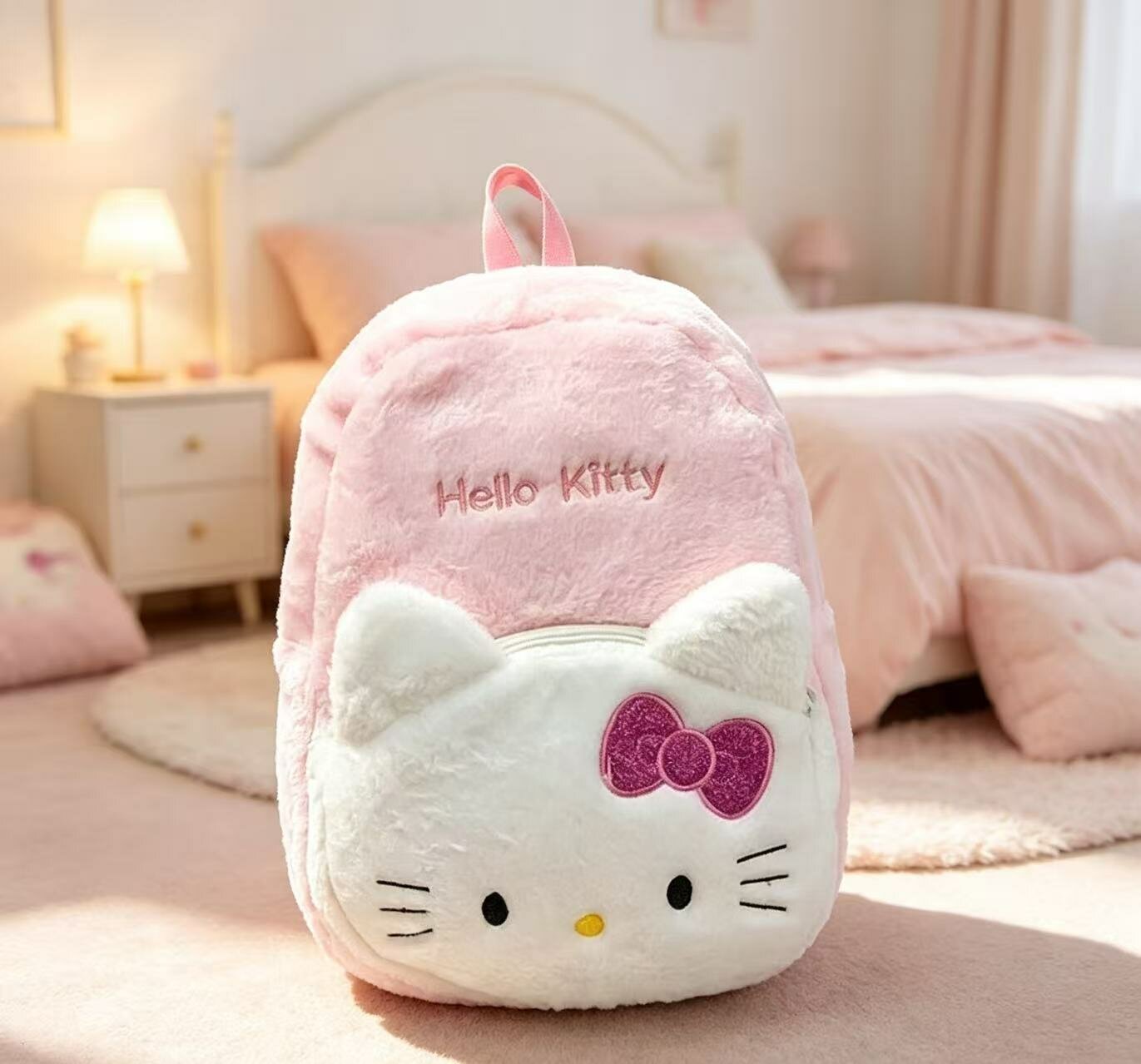 РюкзакДетский плюшевый рюкзак Hello Kitty, милый розовый рюкзачок для девочек, мягкий сумка-рюкзак для прогулок,