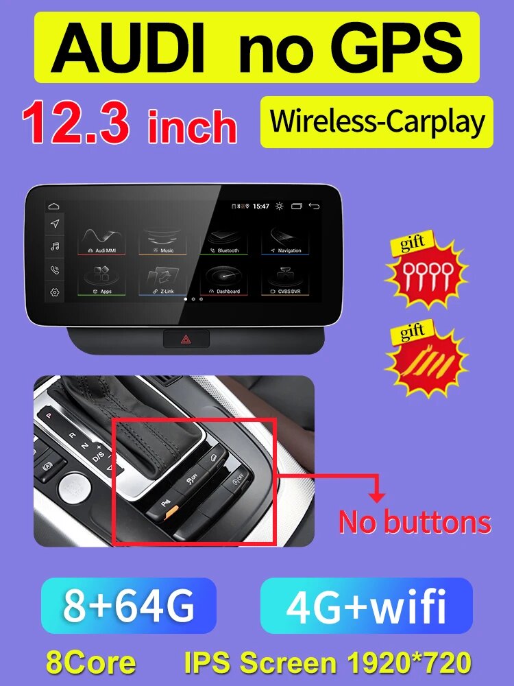 Android 12.3" для Audi Q5 (09-16) Wireless Carplay, 8+64G, No GPS