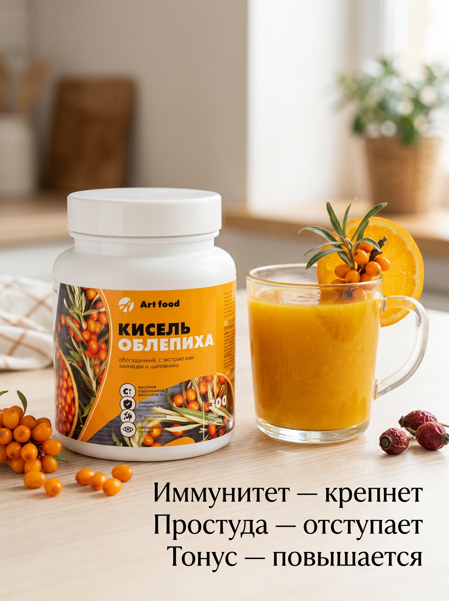 Арт Лайф, Кисель облепиха 300 гр. Обогащен экстрактами эхинацеи и шиповника. Укрепление иммунитета. АртЛайф Art Life