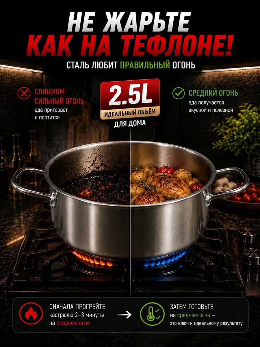 Кастрюля маленькая посуда из нержавеющей стали 2 ,5 л.