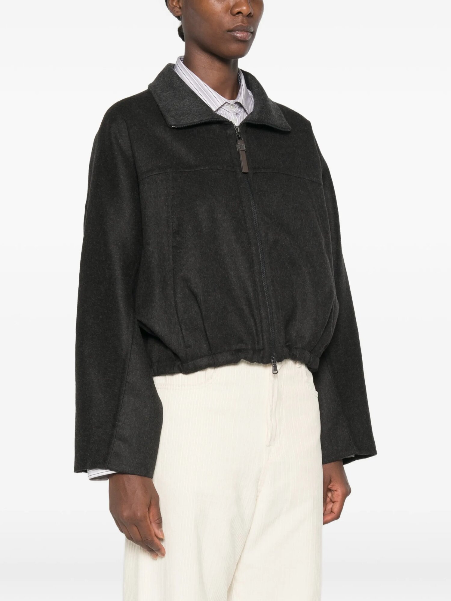 Куртка BRUNELLO CUCINELLI Elasticated-hem zip-up bomber jacket, размер 42, серый — фото 1