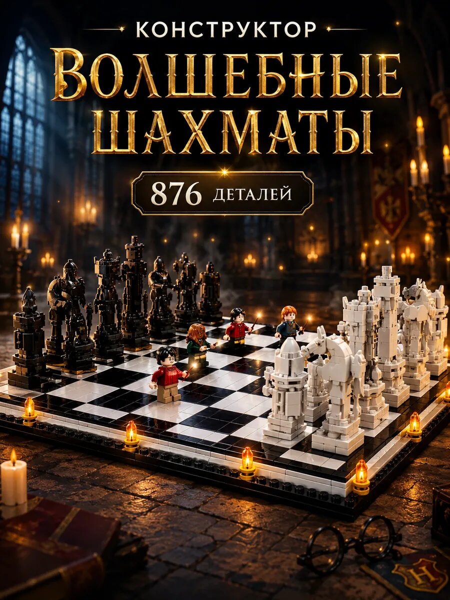 Конструктор Гарри Поттер Хогвартс: Волшебные шахматы, 876 деталей / совместим с лего для мальчика и девочки