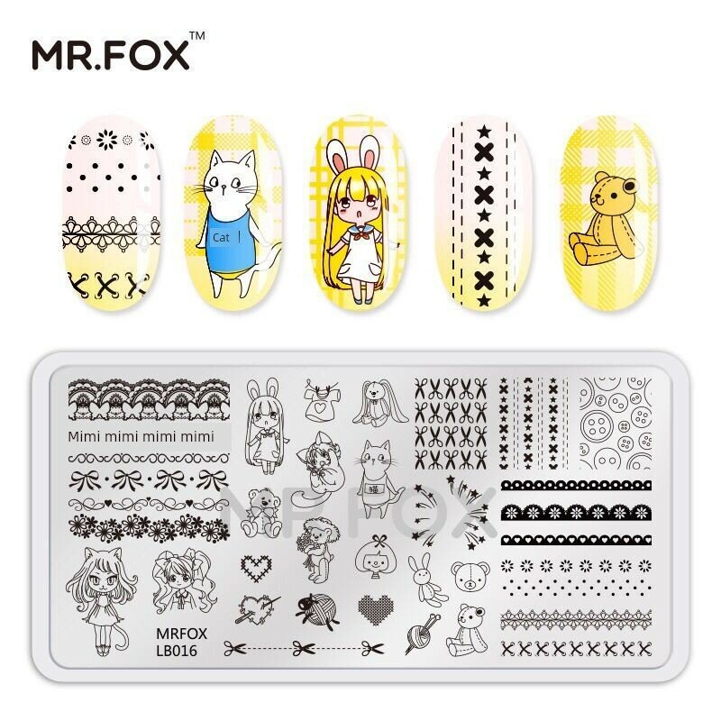 Fox Mr. Премиум суккулентный рисунок лисы Шаблон для маникюра, 1 шт