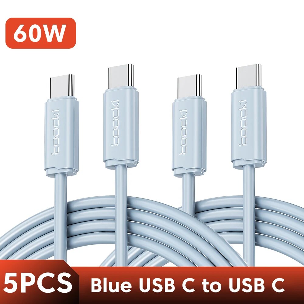 Набор Кабелей USB-C Toocki, 5 Шт. - Быстрая Зарядка 100W/60W PD Для iPhone 5PCS 60W Blue