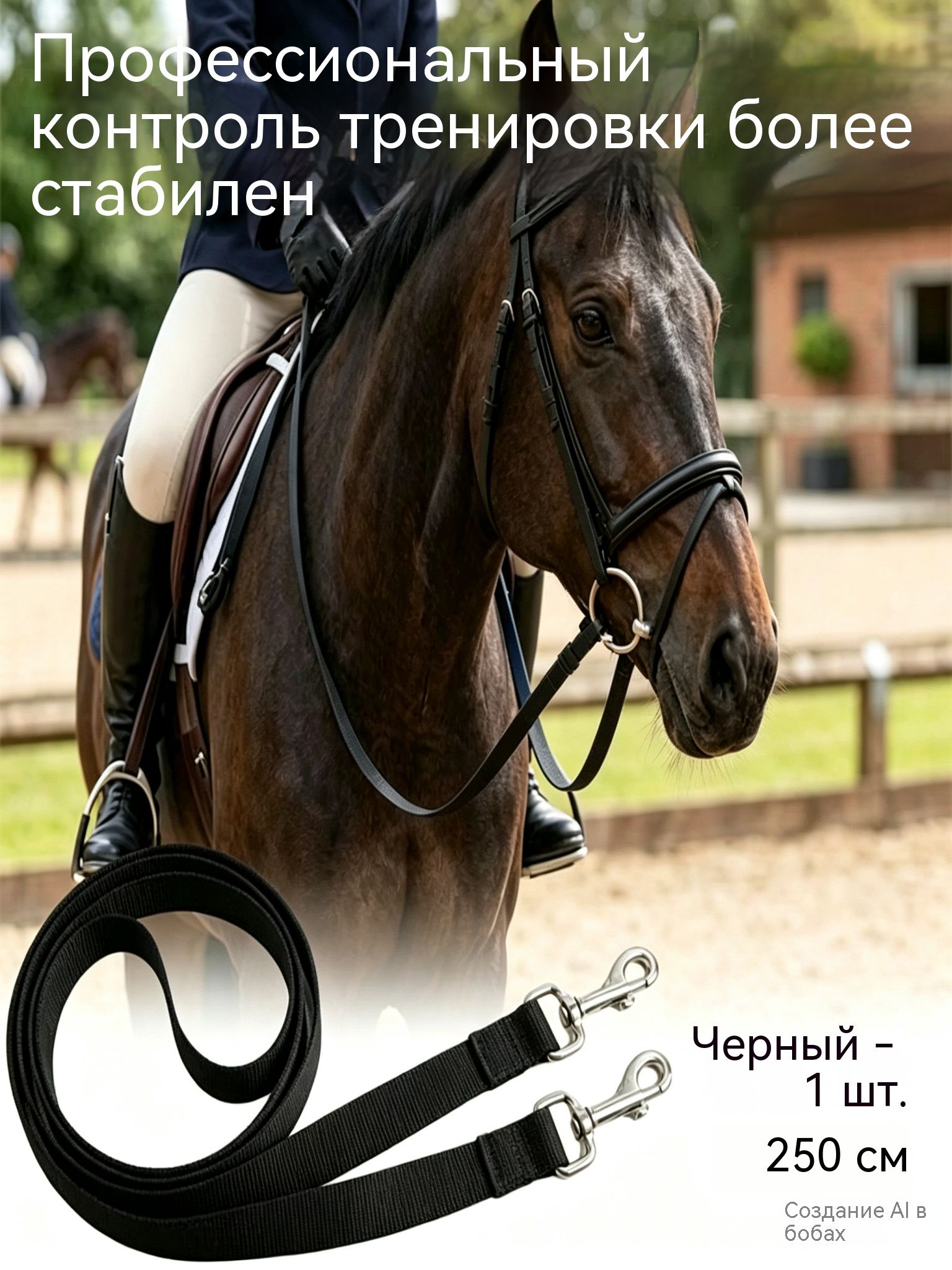 Поводок для дрессировки лошадей, 250 см, нейлон 1 шт. черный