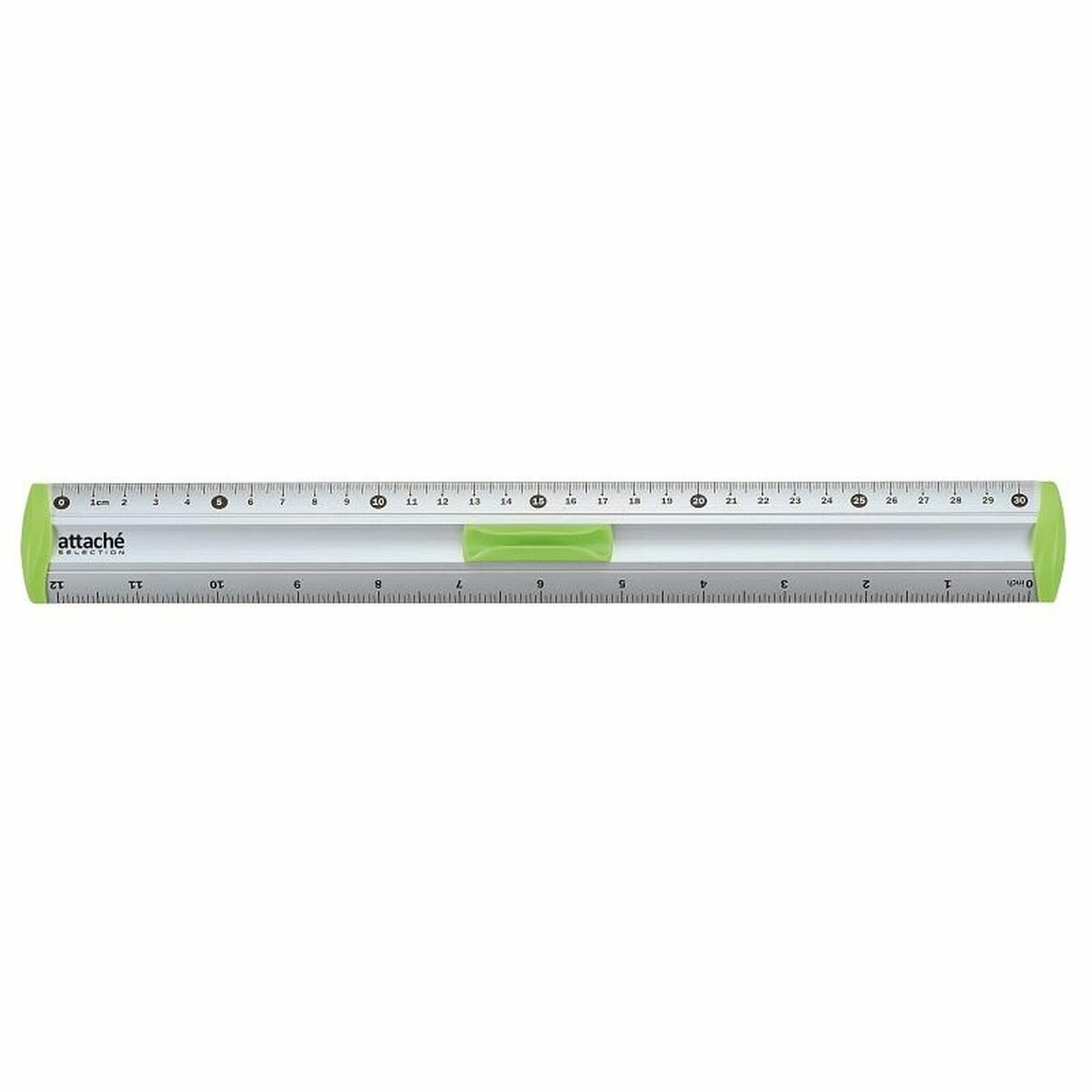Линейка 30см Attache Selection Aluminium, металлическая с держателем, зеленая, 24шт.