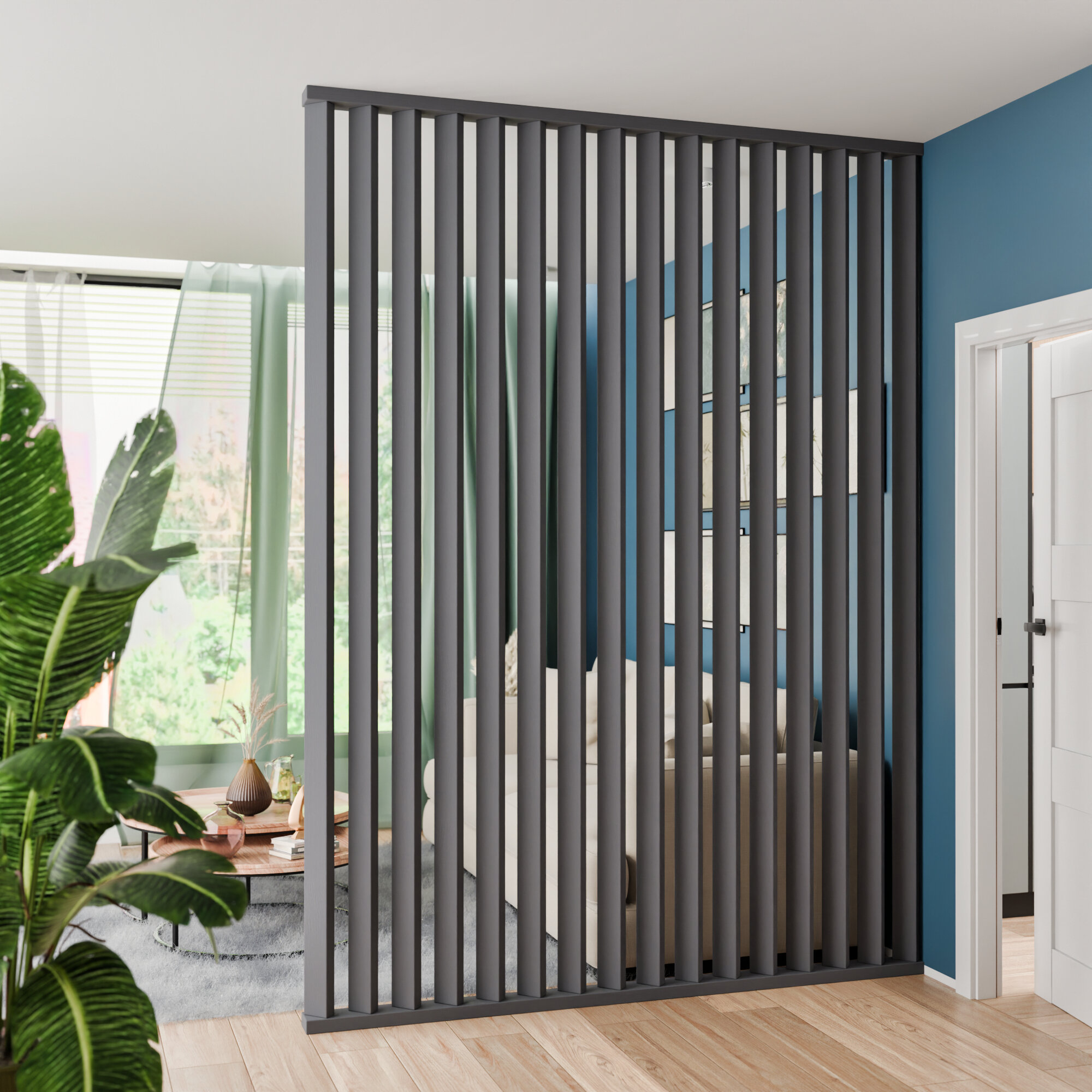 Реечная перегородка для зонирования пространства 2004 мм, Графит, ЛДСП