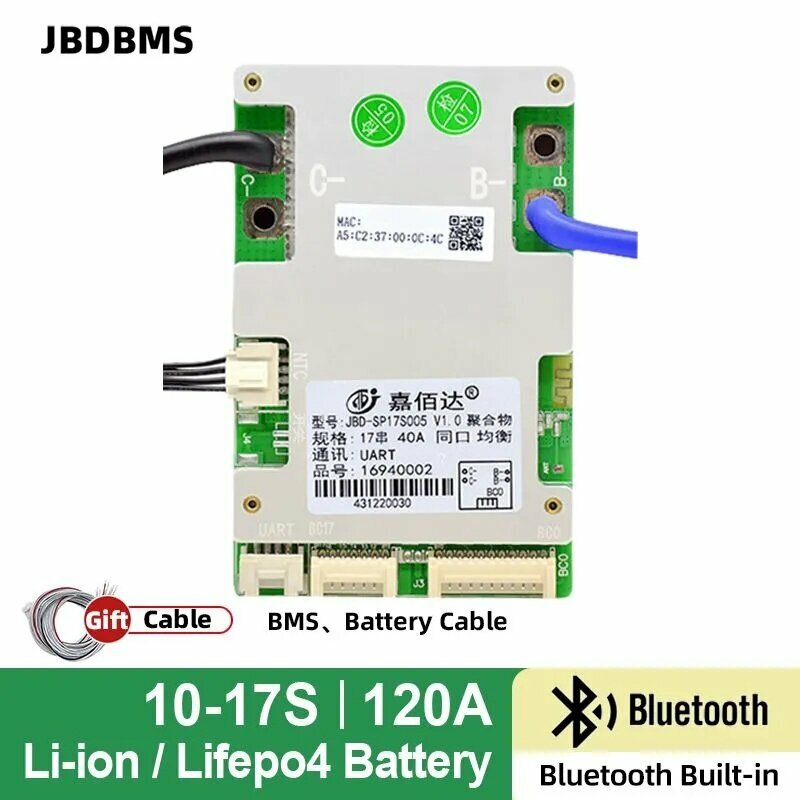 JBD Smart BMS, поддержка 10S 11S 12S 13S 14S 15S 16S 17S, непрерывный 120A пиковый li-ion lifepo4 lto батареи,24V 36V 48V bluetooth встроенный Smart balance board