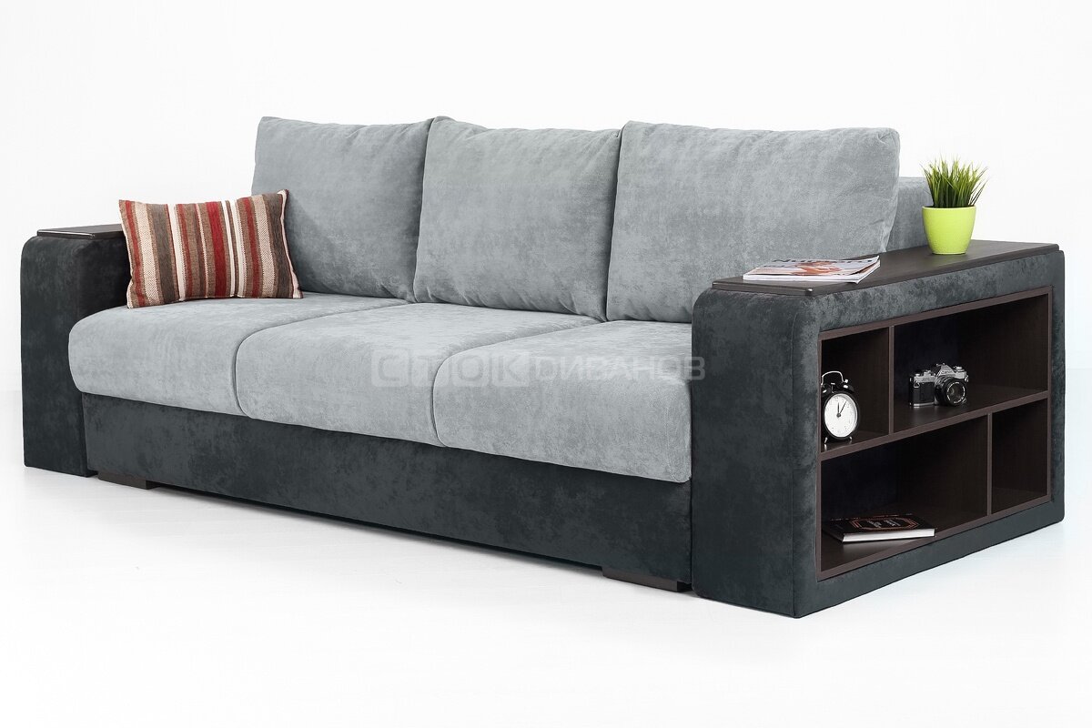 Диван Сток Диванов Манчестер, черный/серый флок антикоготь, 265 см, механизм еврокнижка