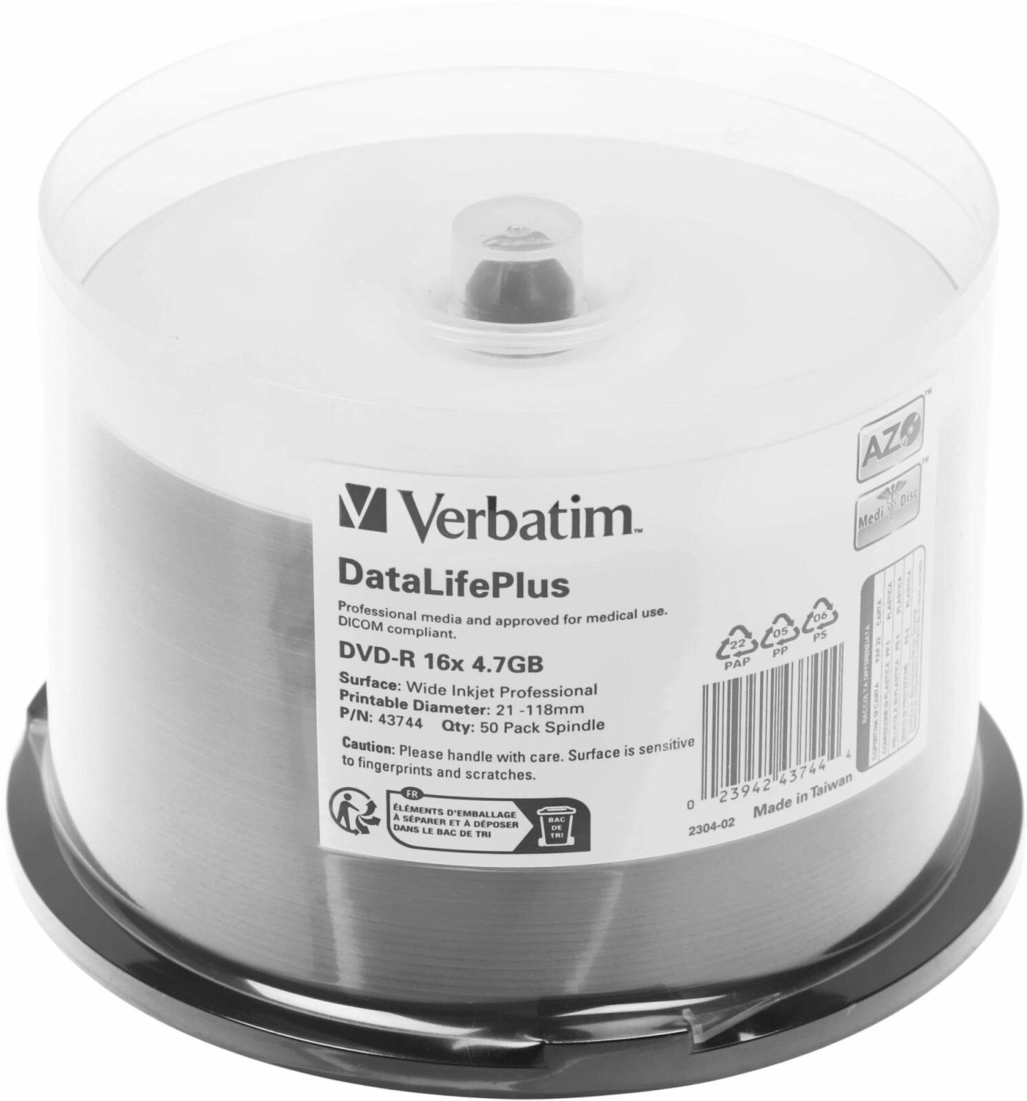 Диск DVD-R Verbatim 4,7 Gb, 16х Cake Boх 50 шт Printable (43744)