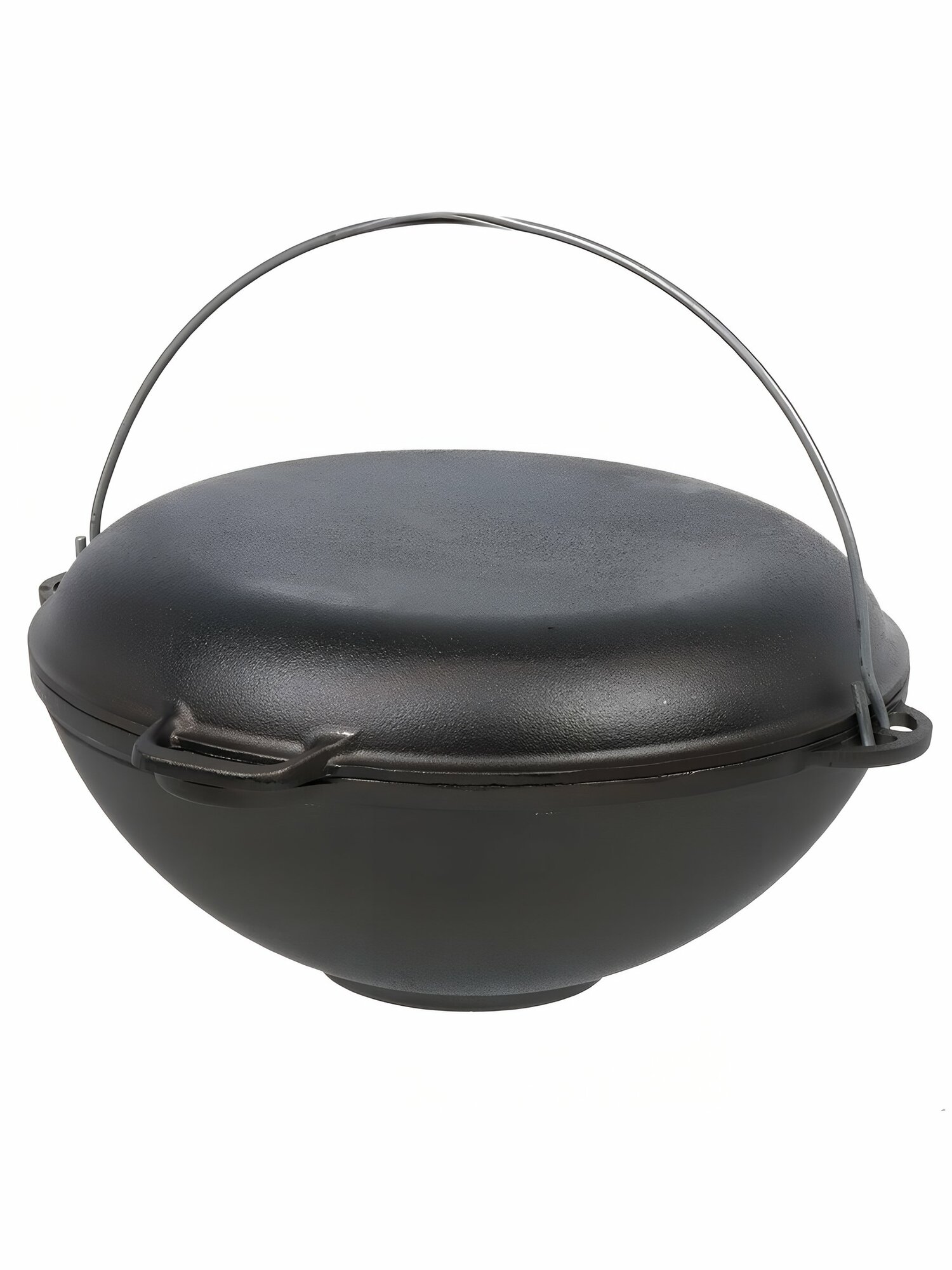 Казан чугунный Гардарика 8 литров с крышкой-сковородой и дужкой для приготовления плова на костре и плите, черный, 1608-4