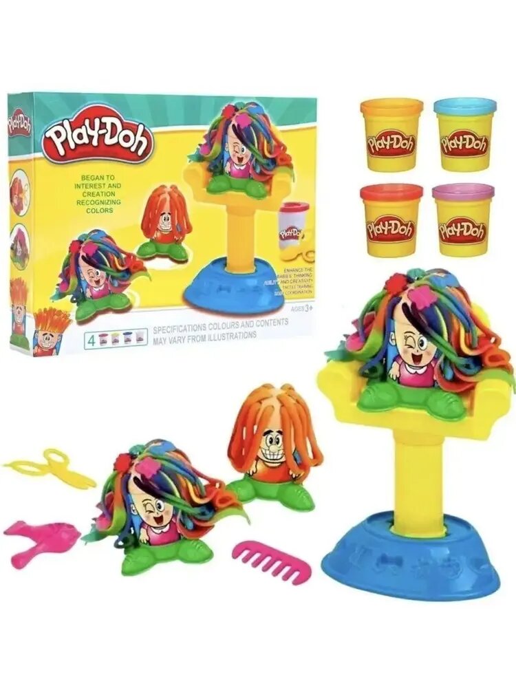Пластиковый глиняный набор для парикмахера Play-Doh, 4 цвета, классический пластилин