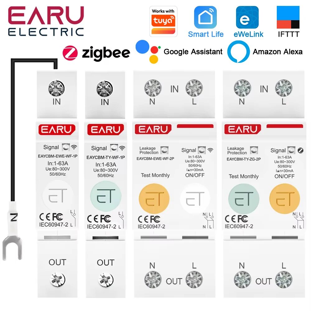 Автомат защиты цепи 1P Tuya WiFi eWeLink ZigBee