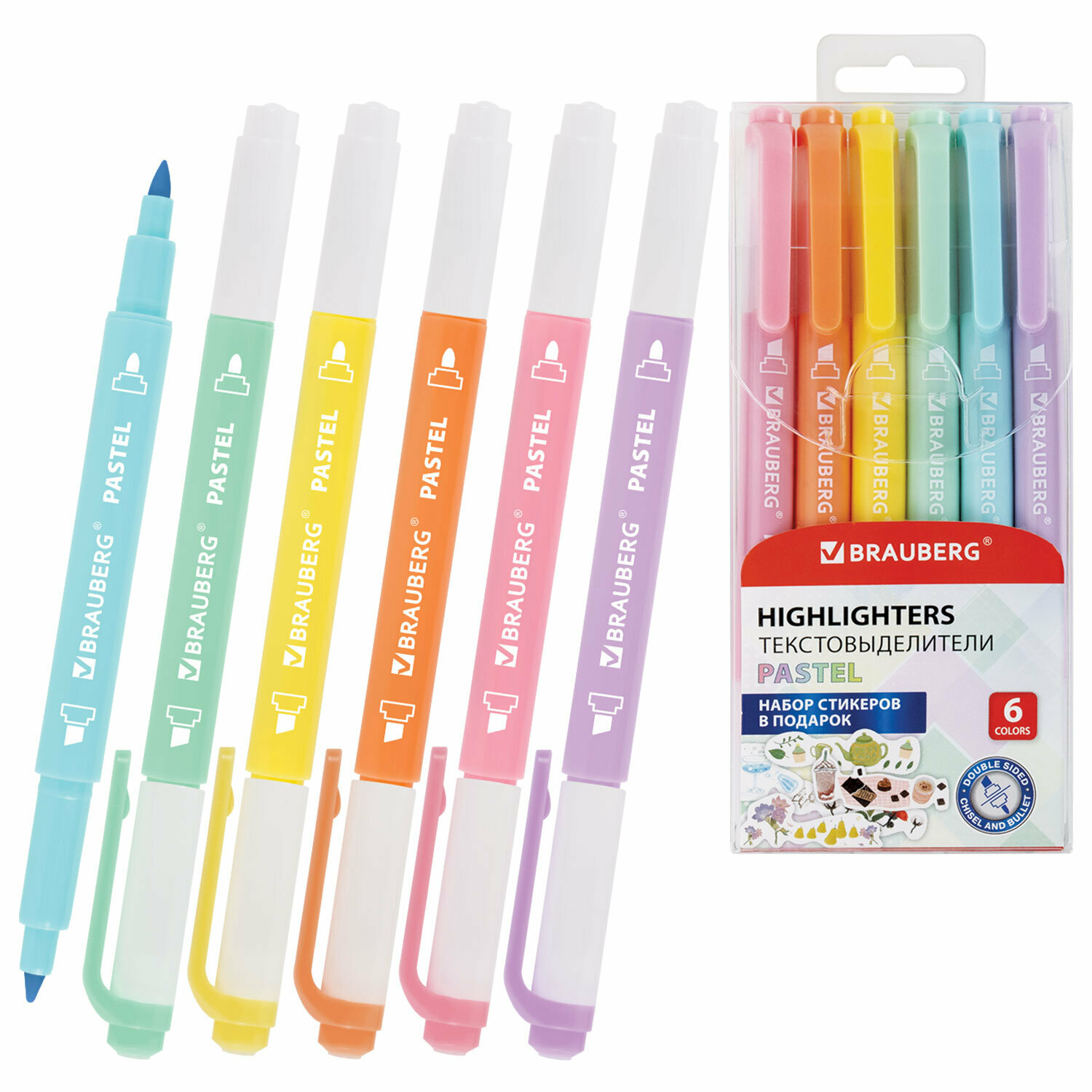 Brauberg Набор текстовыделителей двусторонних 6 пастельных цветов Twin Pastel 1-5 мм 152518