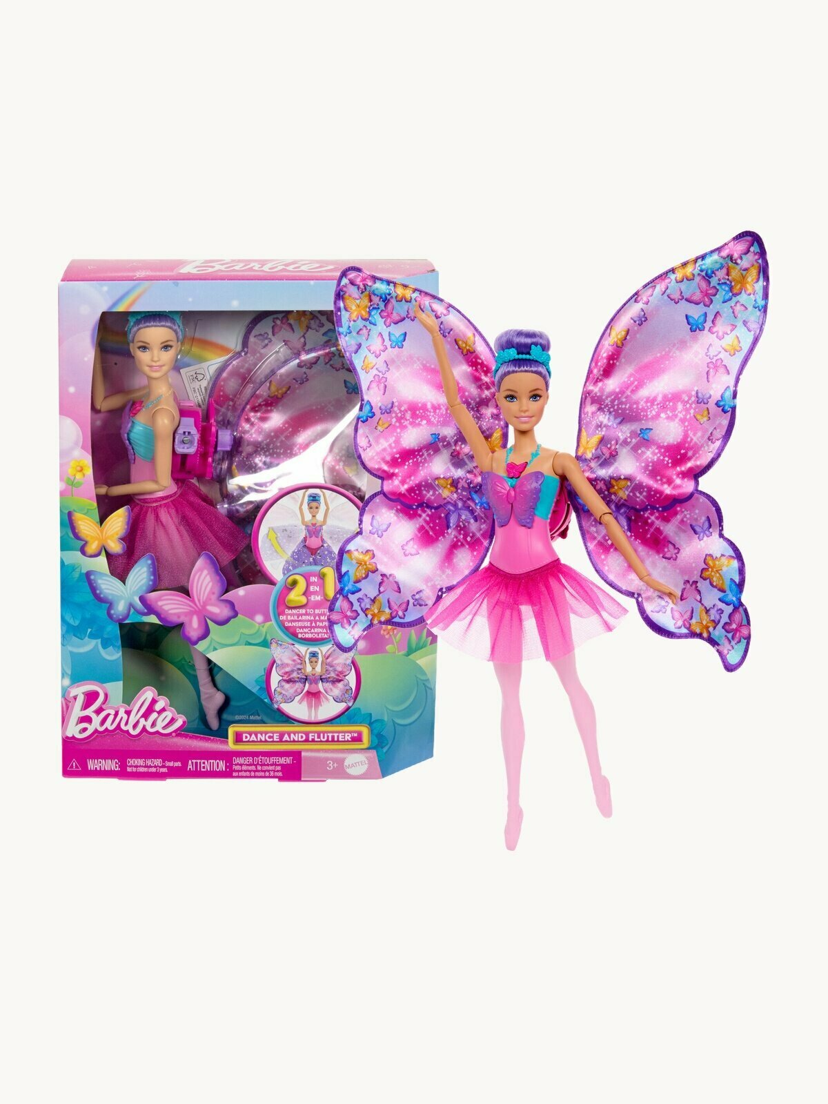 Кукла Mattel Barbie "Барби балерина-бабочка" волшебные крылья 2в1 Butterfly Dancer HXJ10, розовый