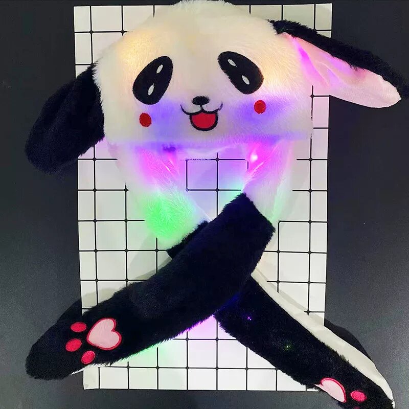 Шапка с подвижными светящимися ушами кролика в панде для детей, зимняя теплая шапка из флиса - Уникальный дизайн