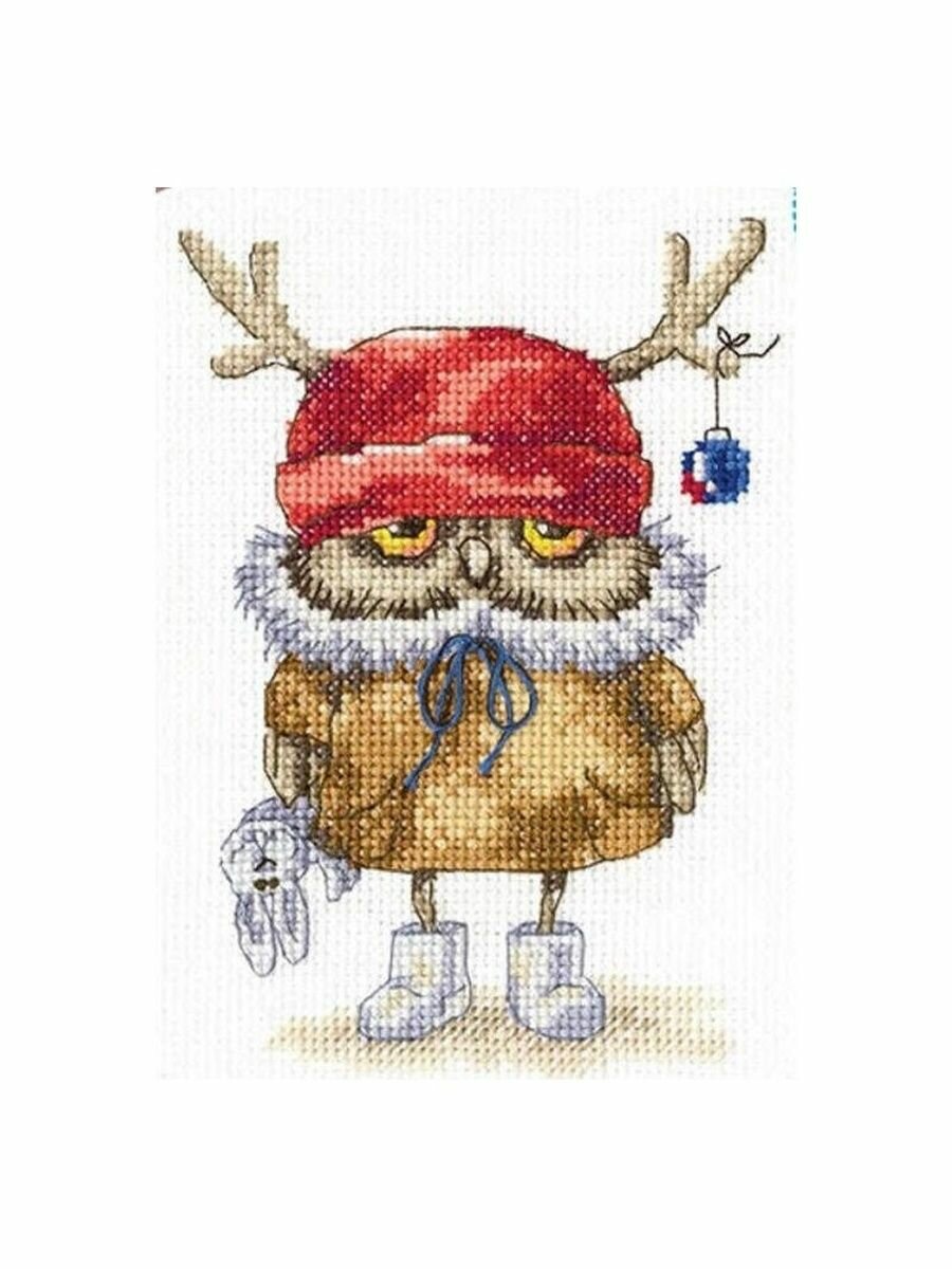 Набор для вышивки крестом " Ready for the new year Owl " Amishop DIY 15512-4, 55 x 82 стежка, 21 цветов, 14CT, 11 x 15 см