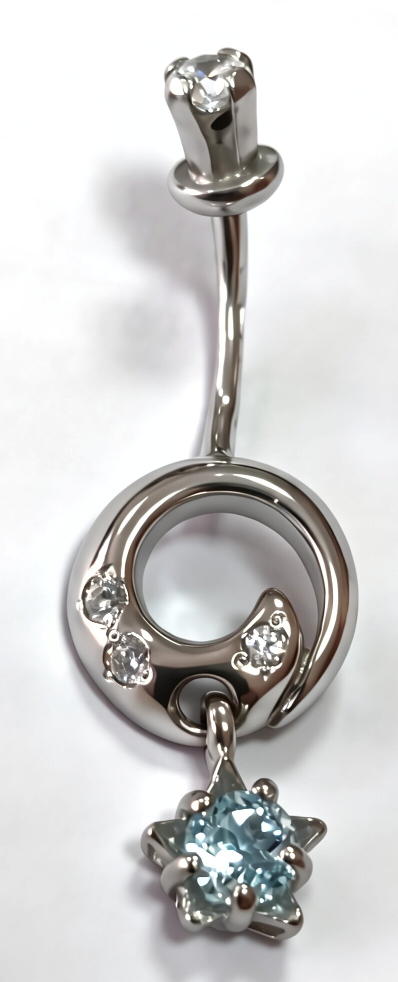 Пирсинг в пупок, серебро, 925 проба, родирование, фианит
