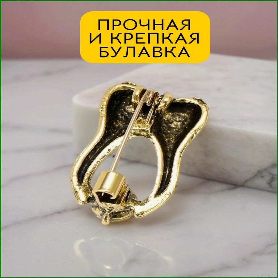 Брошь, фианит, искусственный камень, золотой — фото 1