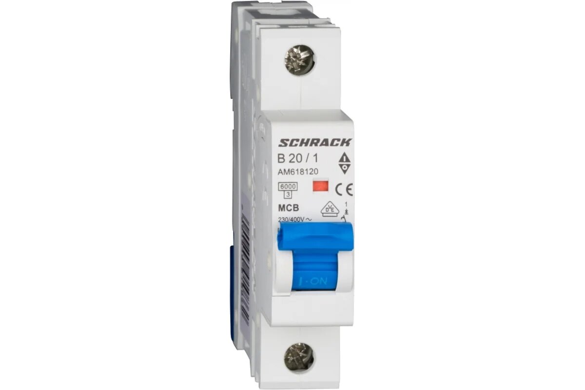 Автоматический выключатель Schrack Technik AM 6кА 20A однополюсный модульный B тип DIN‑рейка белый IP20