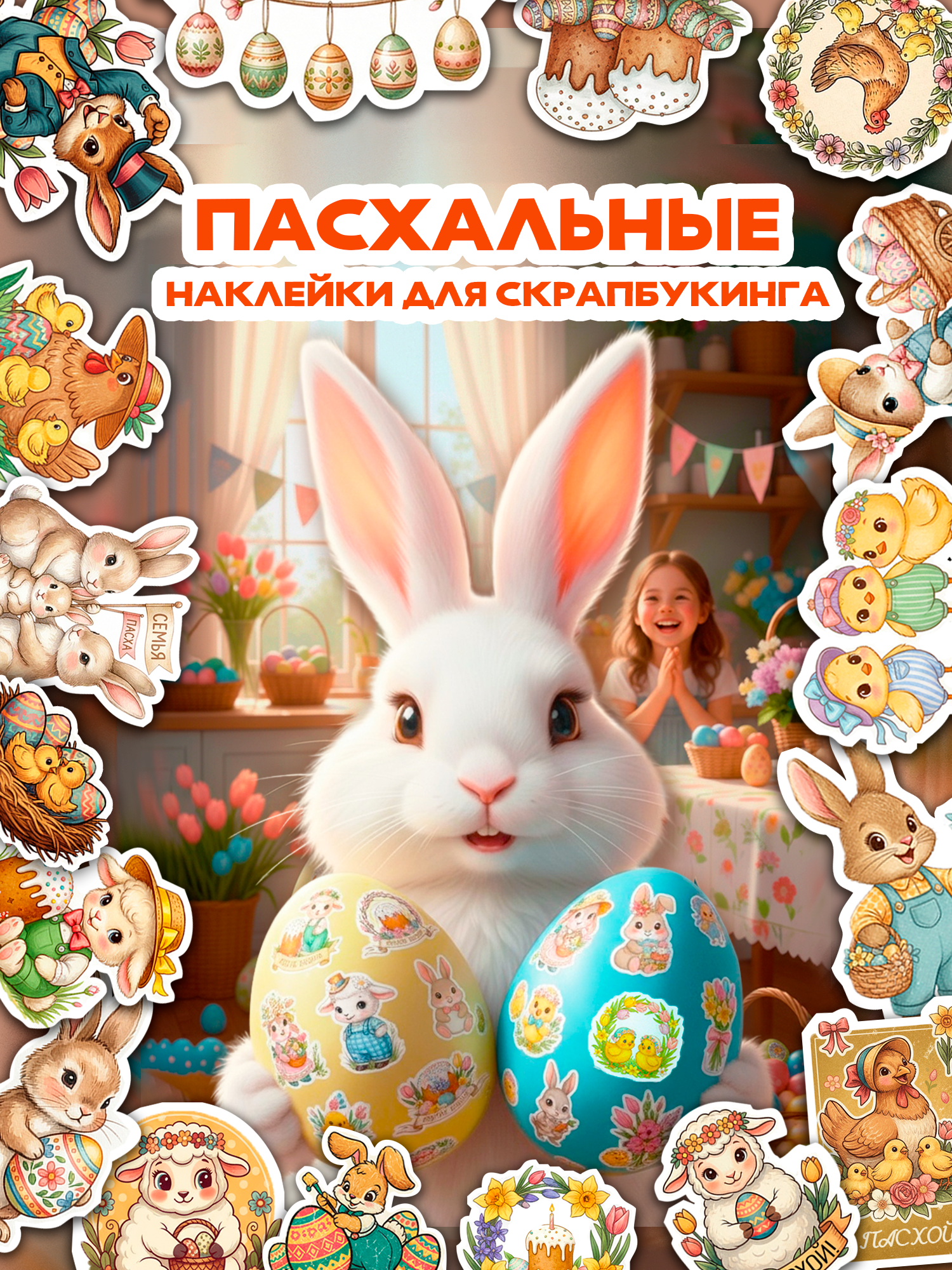 Набор стикеров для скрапбукинга "Пасха" 6 листов, 150 шт/Наклейки