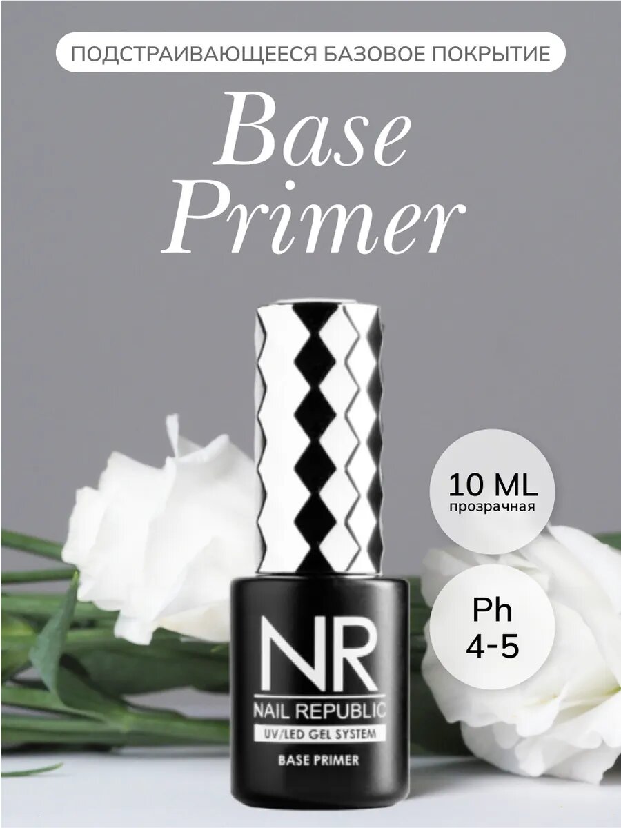База для ногтей Nail Republic NR BASE PRIMER, самовыравнивающаяся, прозрачная, 10 мл